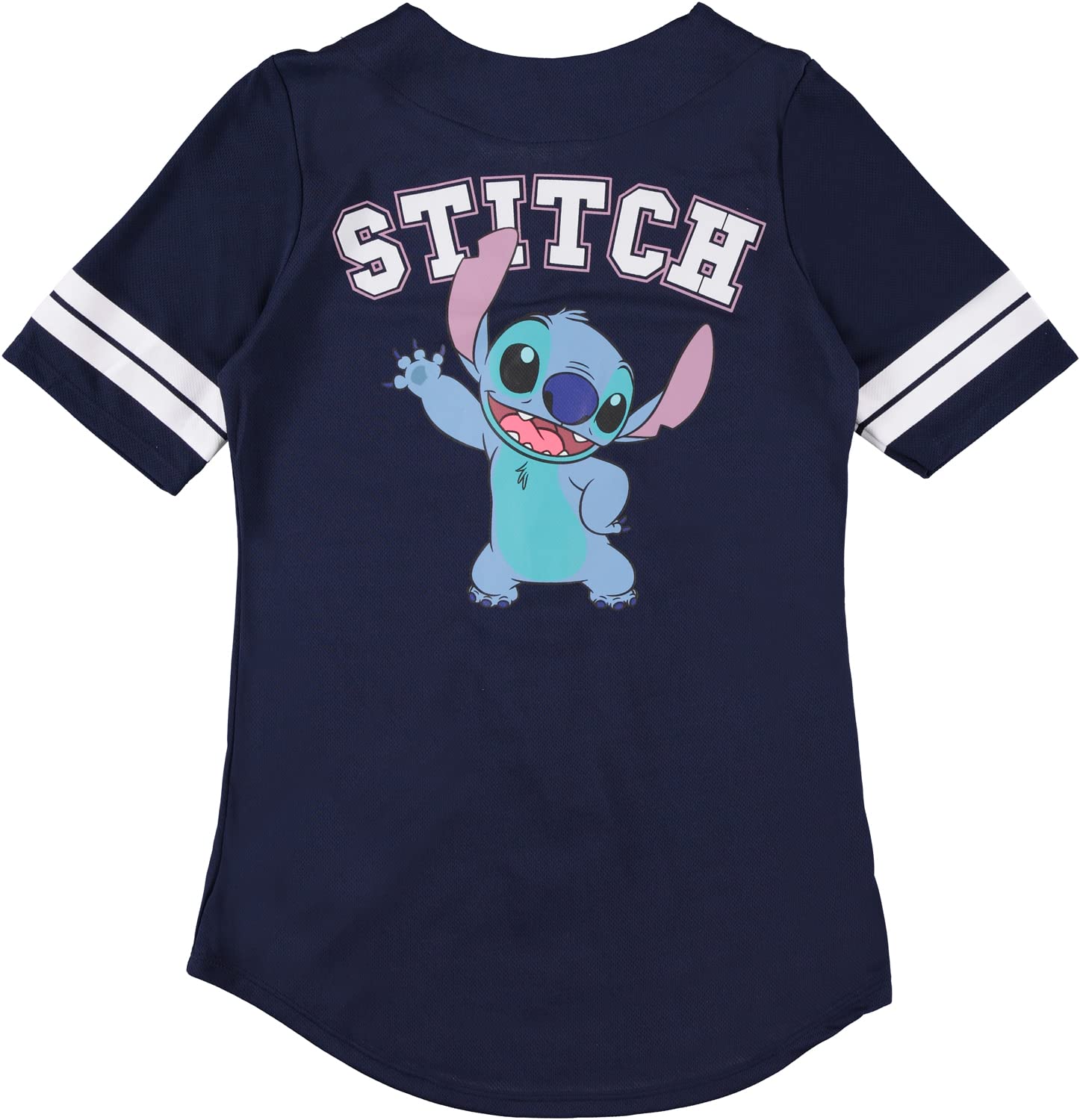 Disney Ladies Lilo and Stitch Shirt - Ladies Classic Lilo and Stitch Baseball Jersey Lilo and Stitch Mesh Jersey (Navy, X-Large)