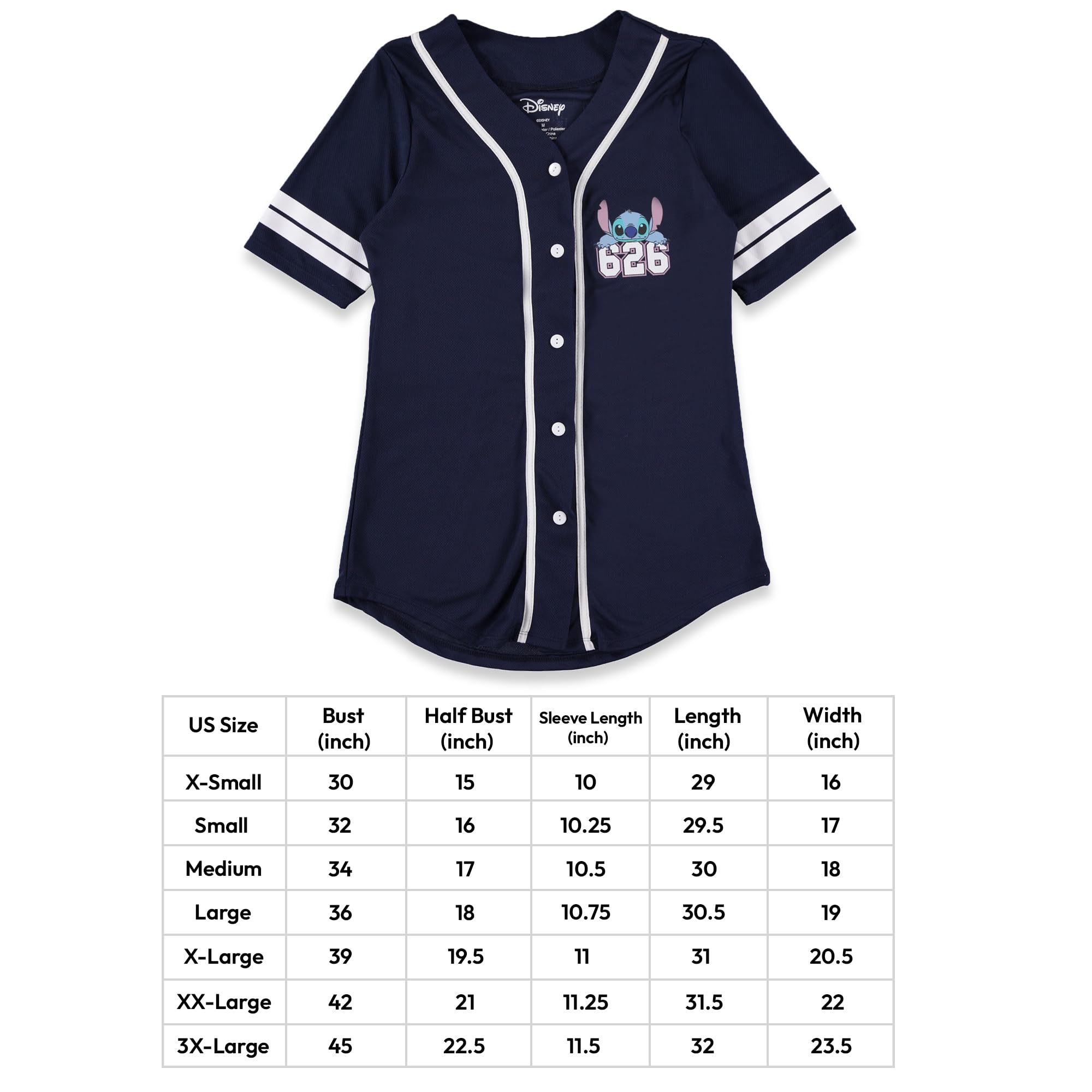 Disney Ladies Lilo and Stitch Shirt - Ladies Classic Lilo and Stitch Baseball Jersey Lilo and Stitch Mesh Jersey (Navy, X-Large)