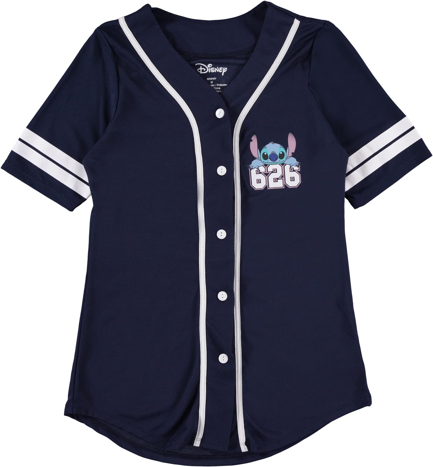 Disney Ladies Lilo and Stitch Shirt - Ladies Classic Lilo and Stitch Baseball Jersey Lilo and Stitch Mesh Jersey (Navy, X-Large)