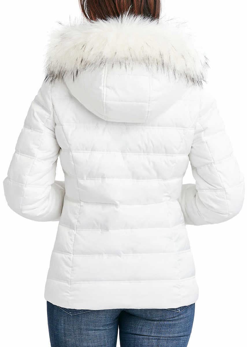 Nautica Womens Faux Fur Trim Hooded Midweight Puffer Jacket (Large, White)