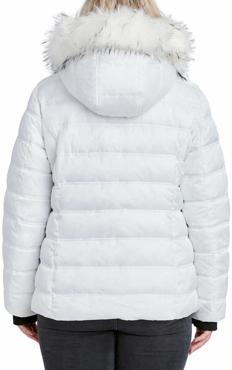 Nautica Womens Faux Fur Trim Hooded Midweight Puffer Jacket (Large, White)