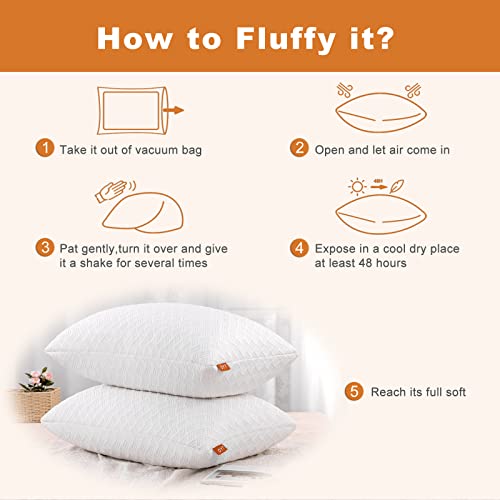 OYT Memory Foam Cooling Bed Pillows for Sleeping - 2 Pack Adjustable Standard Size Gel Shredded Pillows for Sleeping Set of 2 with Side Back Sleepers Washable Removable Cover