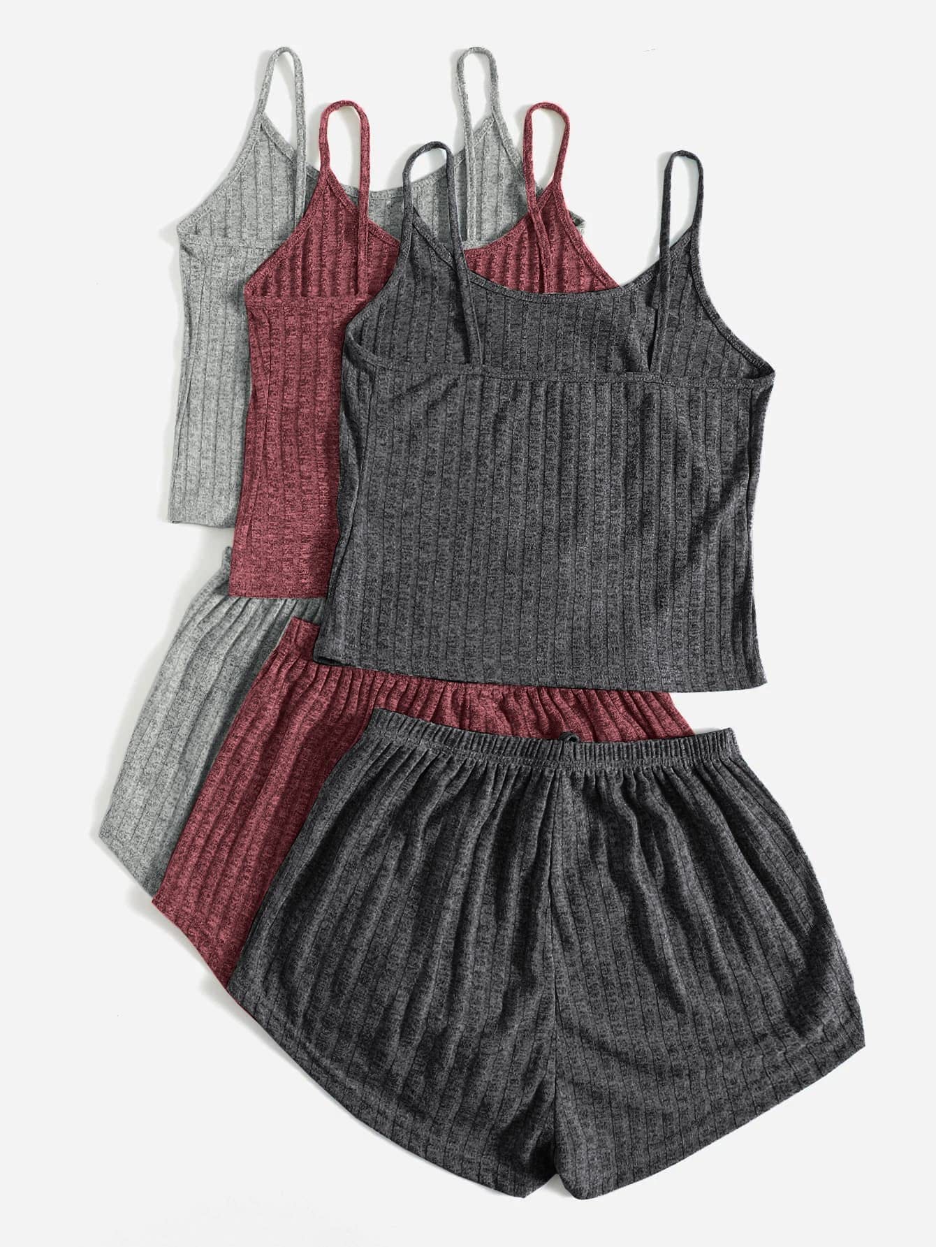SOLY HUX Womens Pajama Sets Lounge Sets Ribbed Knit Cami Crop Top and Shorts Sleepwear PJ 3 Sets Multicoloured 3 Pack M