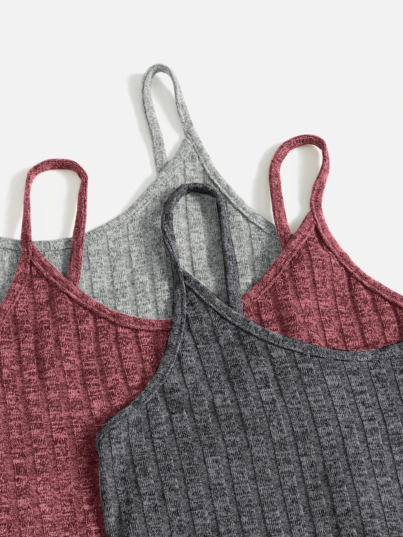 SOLY HUX Womens Pajama Sets Lounge Sets Ribbed Knit Cami Crop Top and Shorts Sleepwear PJ 3 Sets Multicoloured 3 Pack M