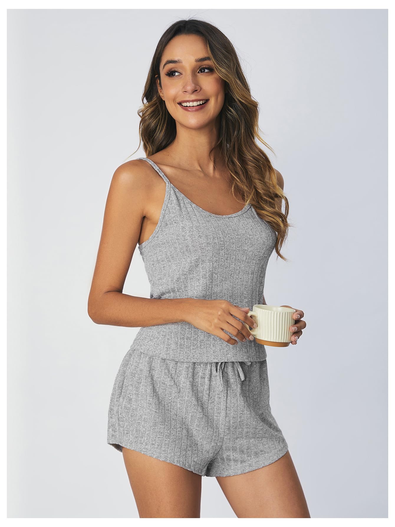 SOLY HUX Womens Pajama Sets Lounge Sets Ribbed Knit Cami Crop Top and Shorts Sleepwear PJ 3 Sets Multicoloured 3 Pack M