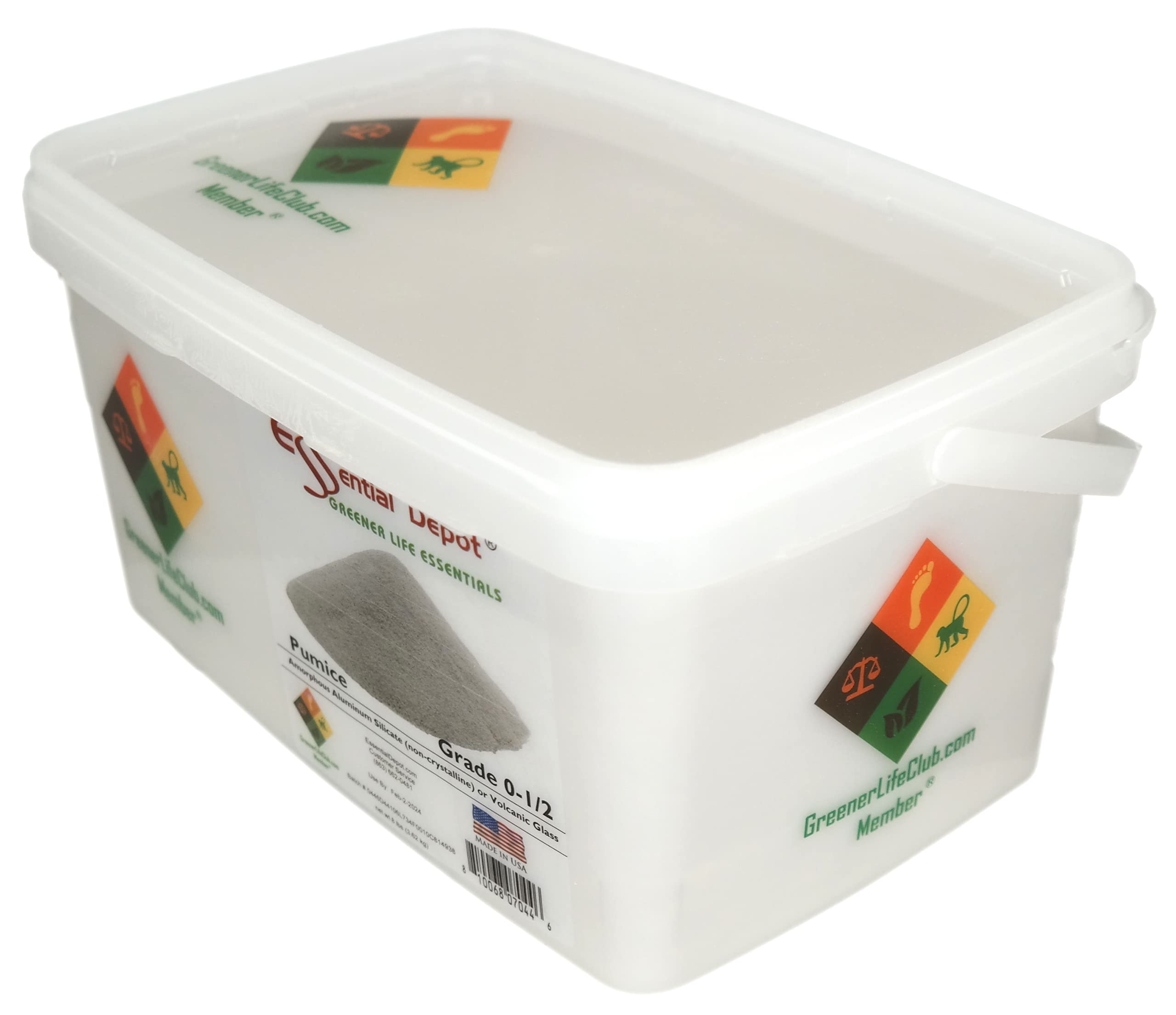 PUMICE - 8 LBS nt wt - Grade: 0-1/2 - dry - granules - exfoliant for scrubs, soaps, toiletries - USA Made - Greener Life Club Box
