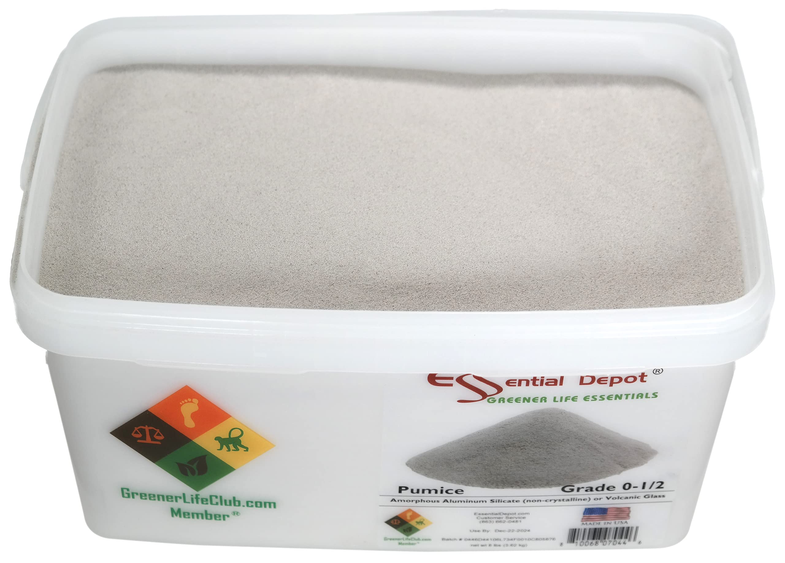 PUMICE - 8 LBS nt wt - Grade: 0-1/2 - dry - granules - exfoliant for scrubs, soaps, toiletries - USA Made - Greener Life Club Box