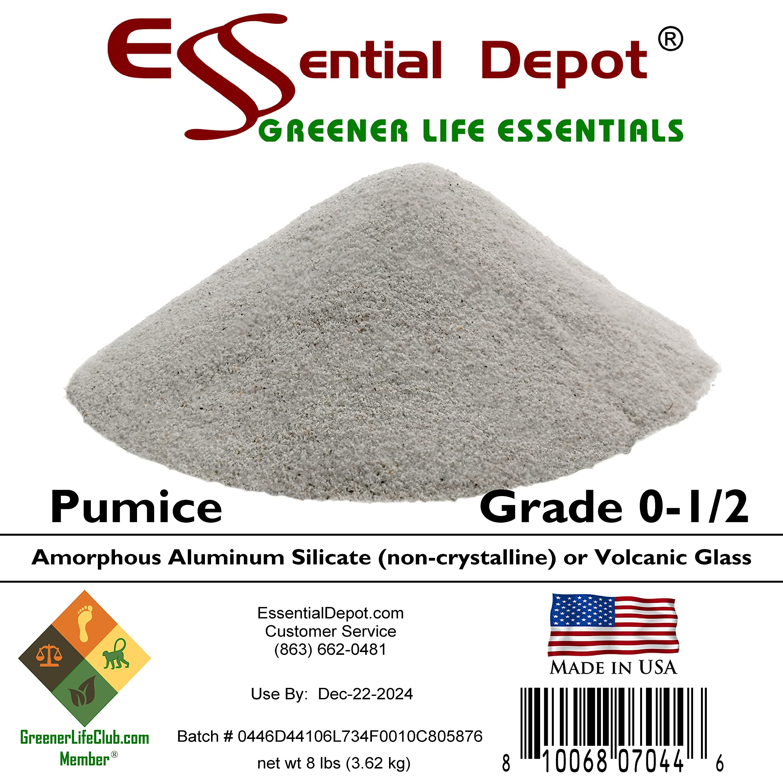 PUMICE - 8 LBS nt wt - Grade: 0-1/2 - dry - granules - exfoliant for scrubs, soaps, toiletries - USA Made - Greener Life Club Box