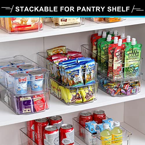 [ 4 Pack ] 12 Inch Non-Skid Turntable Lazy Susan Organizers + 8 Pack, Stackable Clear Bins with Removable Dividers - Plastic Refrigerator Organizer Bins - Food Snack, Pantry Organization and Storage