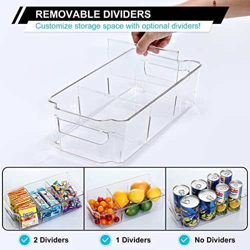 [ 4 Pack ] 12 Inch Non-Skid Turntable Lazy Susan Organizers + 8 Pack, Stackable Clear Bins with Removable Dividers - Plastic Refrigerator Organizer Bins - Food Snack, Pantry Organization and Storage