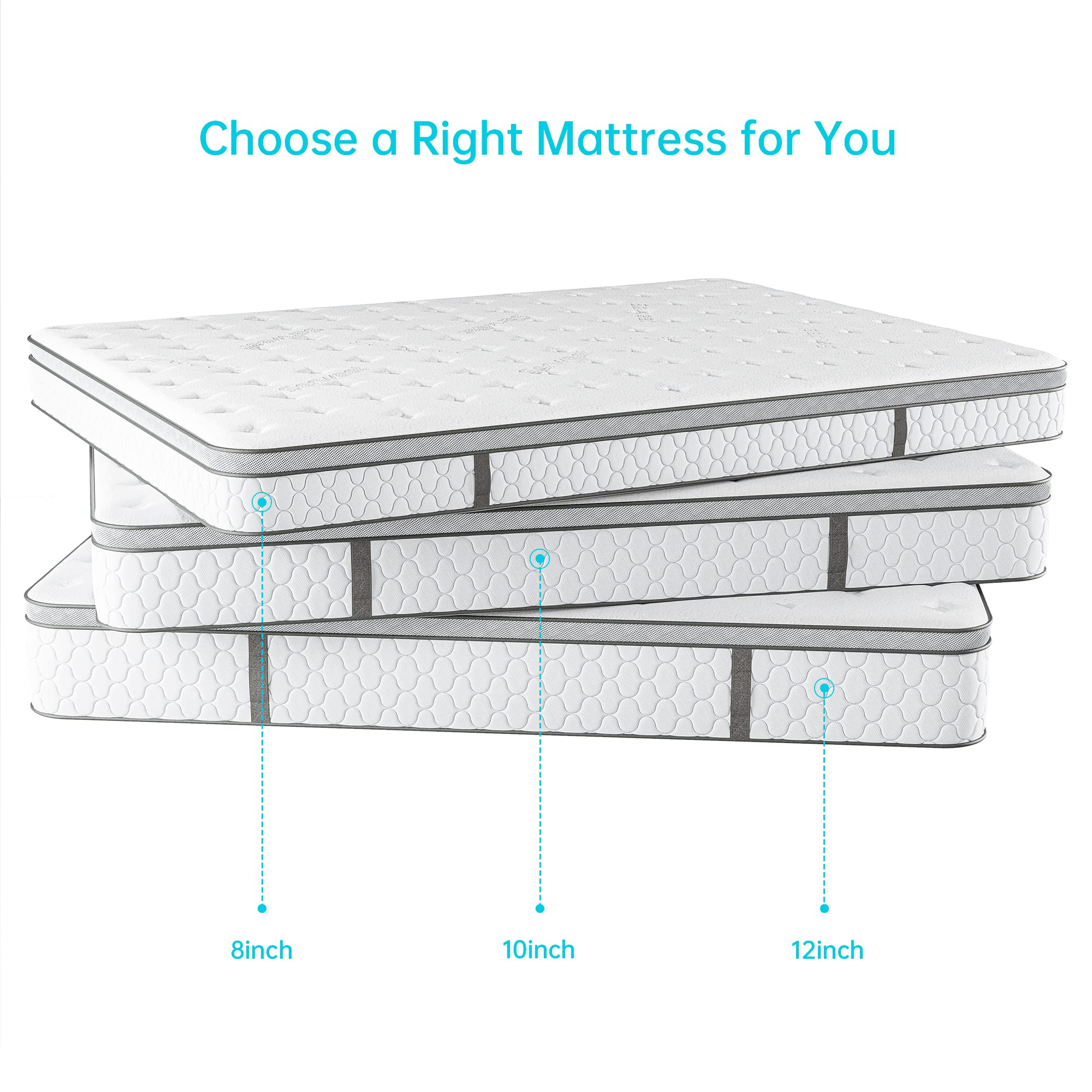 Serweet Full Mattress 12 Inch, Memory Foam Cooling Hybrid Mattress in a Box, 5-Zone Pocket Innerspring Mattress for Pressure Relief, Medium Firm Feel, No-Risk 100-Night Trial