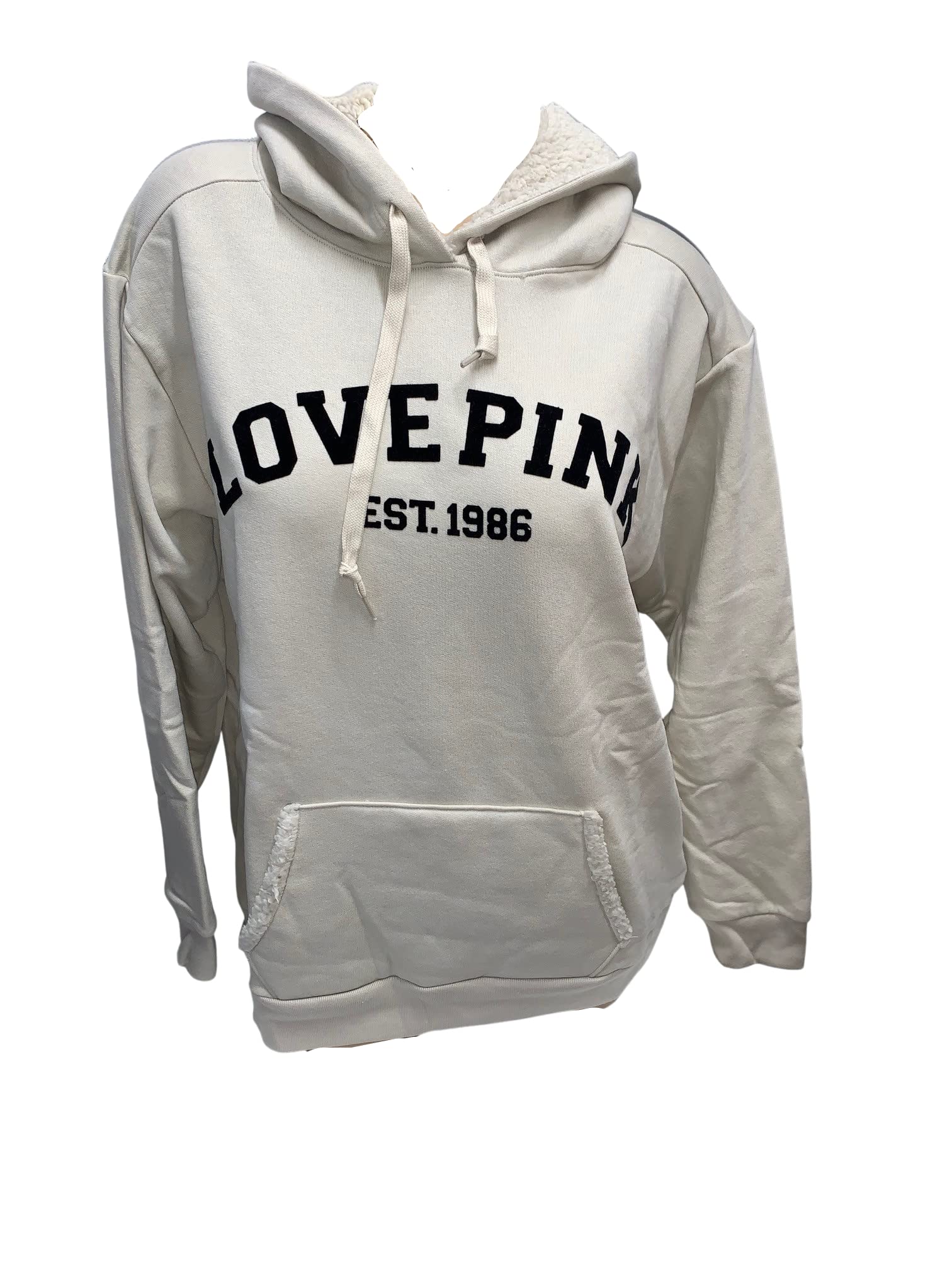 Victoria's Secret Pink Everyday Campus Pullover Sherpa Sweatshirt Hoodie Color Ivory Size X-Large New