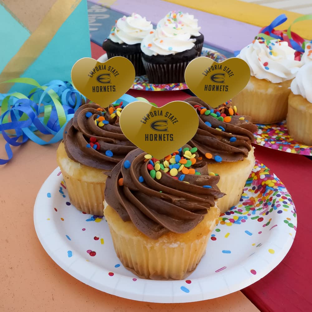 Emporia State University Hornets Heart Love Cupcake Picks Toppers Decoration Set of 6