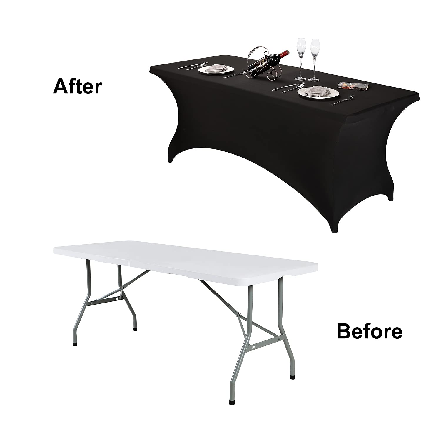 FORLIFE Spandex Table Covers 8ft,Fitted Tablecloth for 8ft Rectangular Tables, Stretch Patio Table Covers, Universal Spandex Table Cover for Wedding, Banquet, Party (8ft, Black)