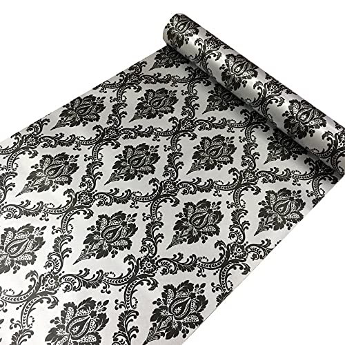Yifely Retro Black Damask Furniture Paper Self-Adhesive Shelf Liner Light Grey Table Dresser Decor Sticker 17.7 Inch by 9.8 Feet