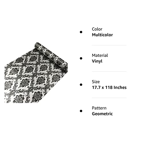 Yifely Retro Black Damask Furniture Paper Self-Adhesive Shelf Liner Light Grey Table Dresser Decor Sticker 17.7 Inch by 9.8 Feet