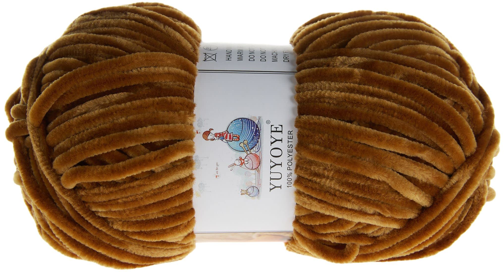 YUYOYE 100% Micro Polyester Soft Velvet Yarn Blanket Yarn for Crochet and Knitting, Chenille Yarn -Dark Caramel