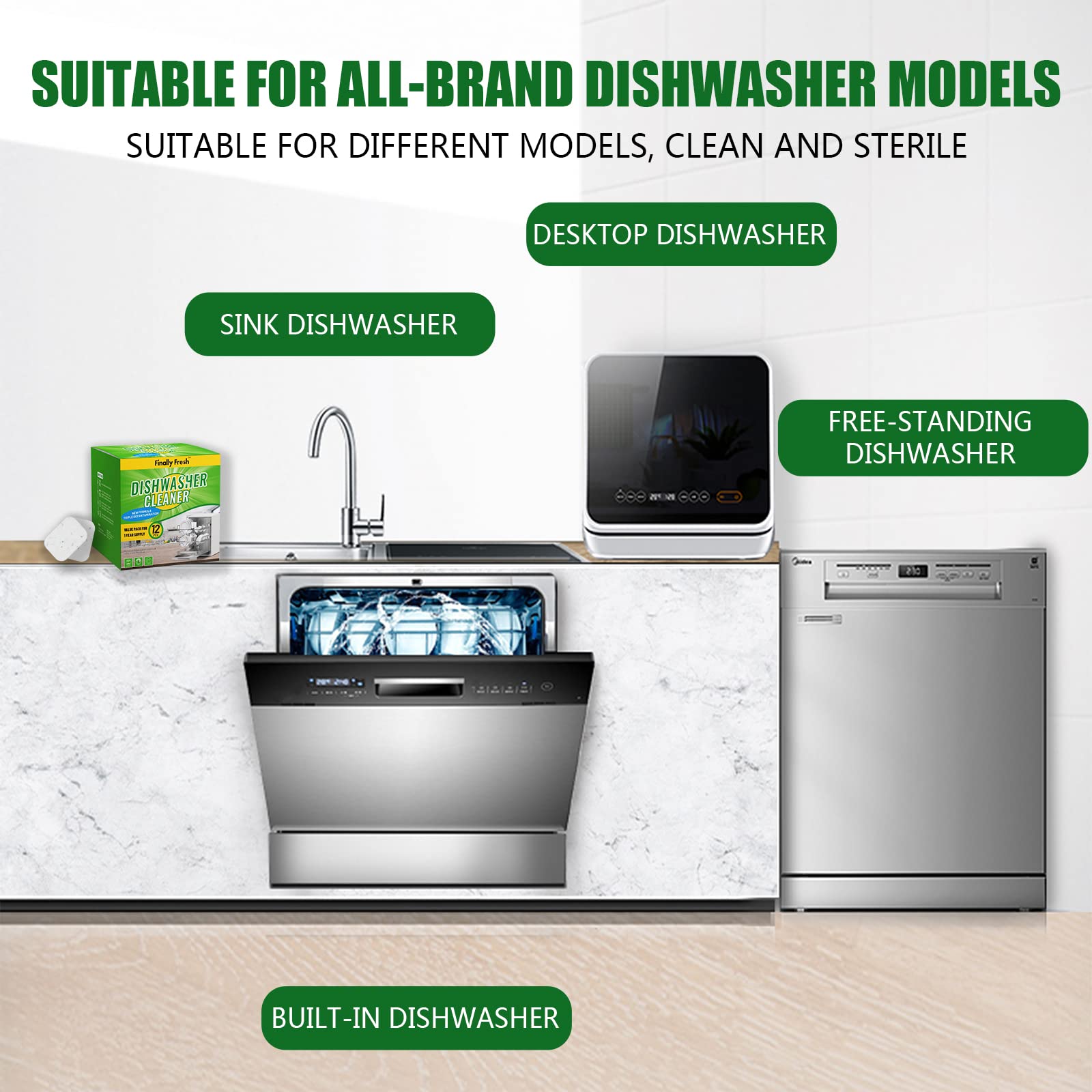 Finally Fresh Dishwasher Cleaner And Deodorizer, Dishwasher Cleaner Tablets to Remove Limescale and Mineral Buildup, Formulated to Clean Inside All Machine, 12 Count.