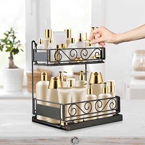 TALVADI Under Sink Organizer, Sliding Cabinet Basket Organizer, Pull Out Cabinet Organizer 2-Tier Under Cabinet Storage, Multi-Use for Under Kitchen Bathroom Sink Organizers & Storageā¦