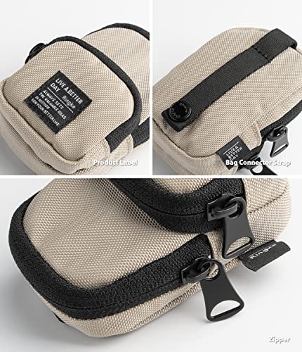 Ringke Mini Pouch Two Pocket, Small Bag for Universal Wireless Ear Buds, Durable Waterproof Keychain Accessories Compatible with AirPods Pro 2nd Generation and AirPods 4 Case - Beige