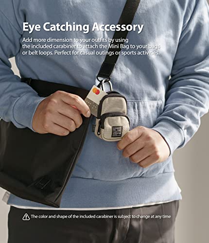 Ringke Mini Pouch Two Pocket, Small Bag for Universal Wireless Ear Buds, Durable Waterproof Keychain Accessories Compatible with AirPods Pro 2nd Generation and AirPods 4 Case - Beige