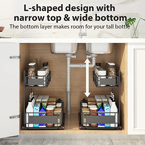 TALVADI Under Sink Organizer, Sliding Cabinet Basket Organizer, Pull Out Cabinet Organizer 2-Tier Under Cabinet Storage, Multi-Use for Under Kitchen Bathroom Sink Organizers & Storageā¦