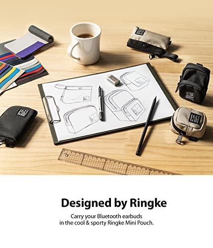 Ringke Mini Pouch Two Pocket, Small Bag for Universal Wireless Ear Buds, Durable Waterproof Keychain Accessories Compatible with AirPods Pro 2nd Generation and AirPods 4 Case - Beige
