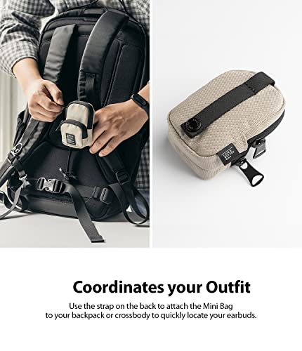 Ringke Mini Pouch Two Pocket, Small Bag for Universal Wireless Ear Buds, Durable Waterproof Keychain Accessories Compatible with AirPods Pro 2nd Generation and AirPods 4 Case - Beige