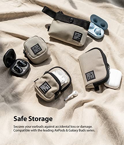 Ringke Mini Pouch Two Pocket, Small Bag for Universal Wireless Ear Buds, Durable Waterproof Keychain Accessories Compatible with AirPods Pro 2nd Generation and AirPods 4 Case - Beige