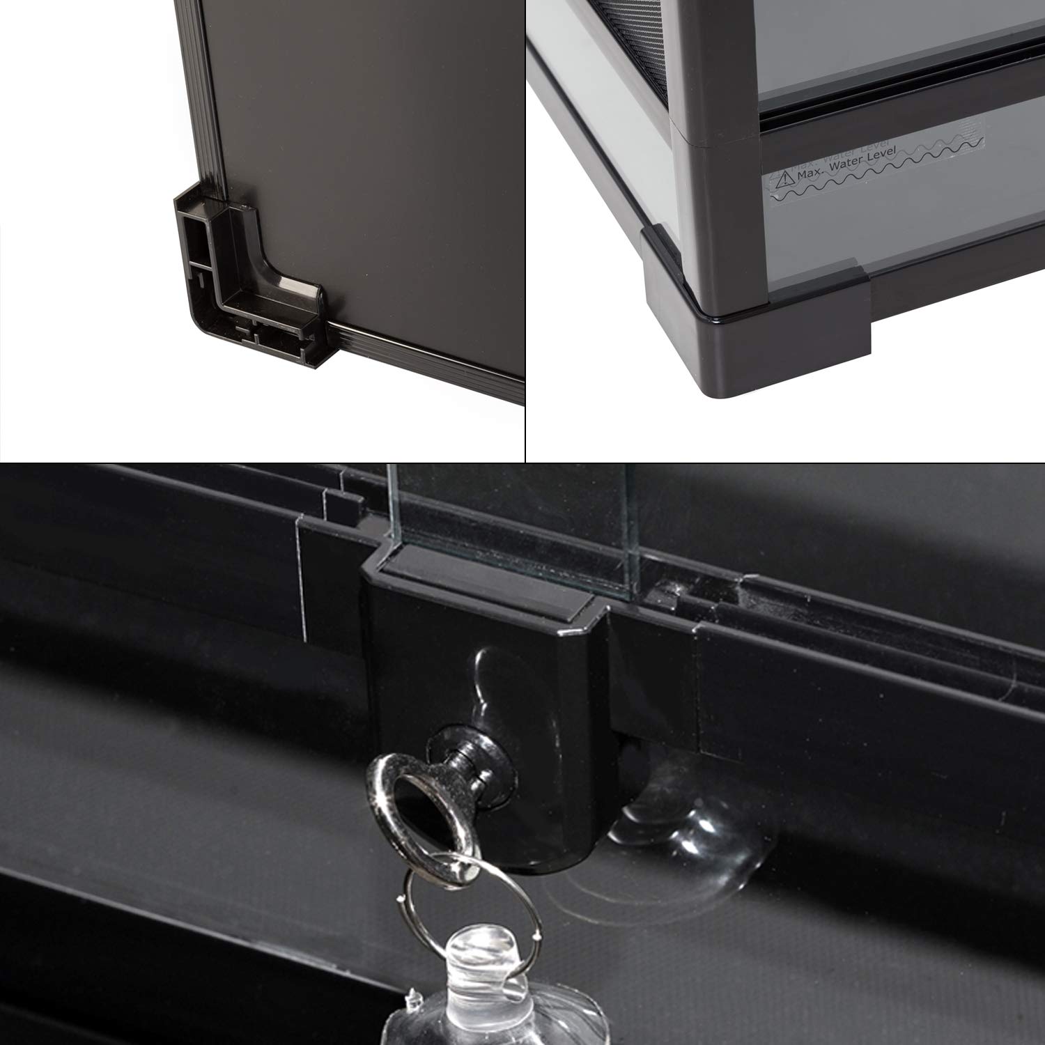 REPTI ZOO 67 Gallon Large Glass Reptile Terrarium 48" x 18" x 18", Easy Folding & Detaching Reptile Breeding Tank with Black PVC Back Panel Full Open Door Screen Ventilation