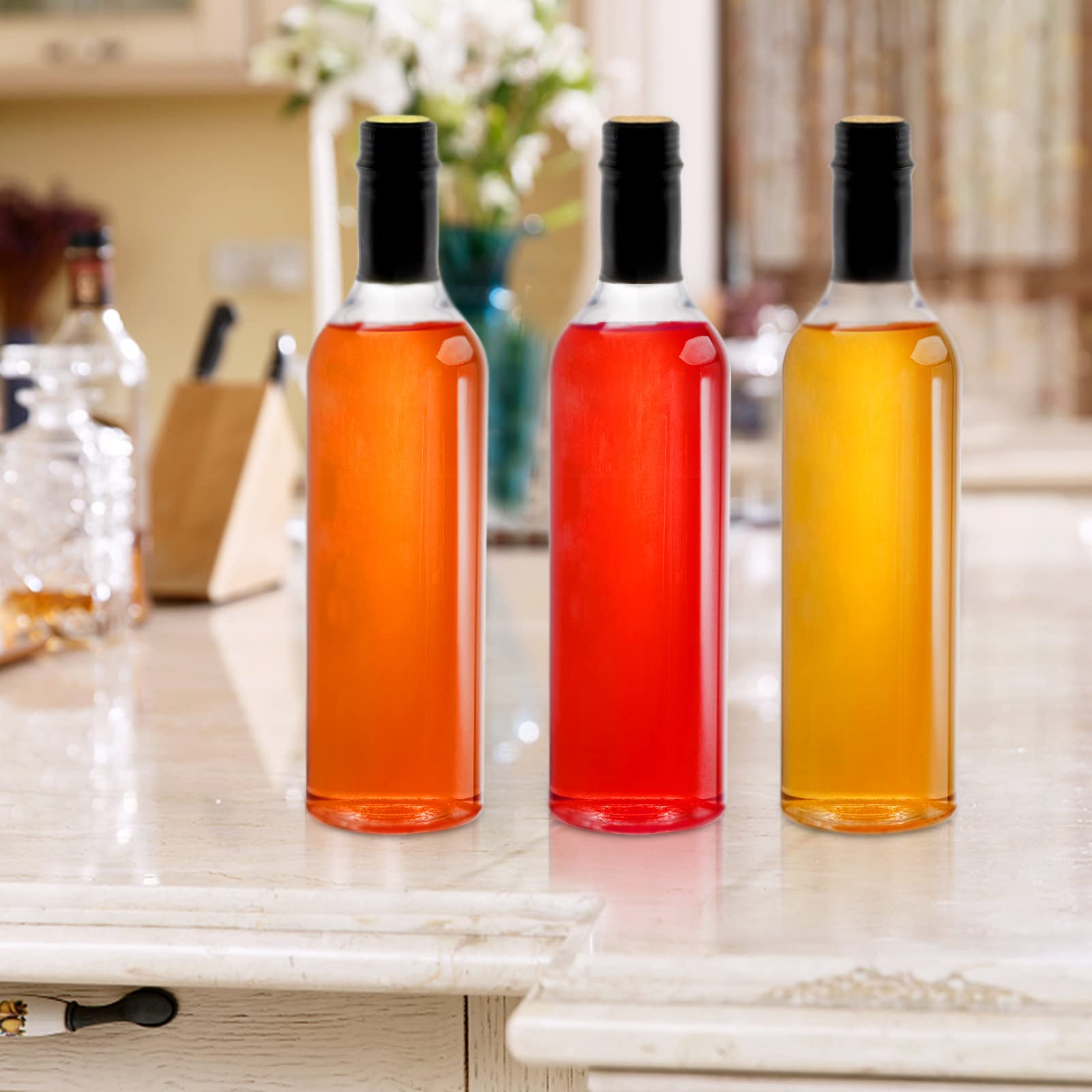 WUWEOT 12 Pack Plastic Wine Bottles, 750ml Clear Empty Bordeaux-Style Liquor Bottles with Screw Lid and Shrink Capsules Caps