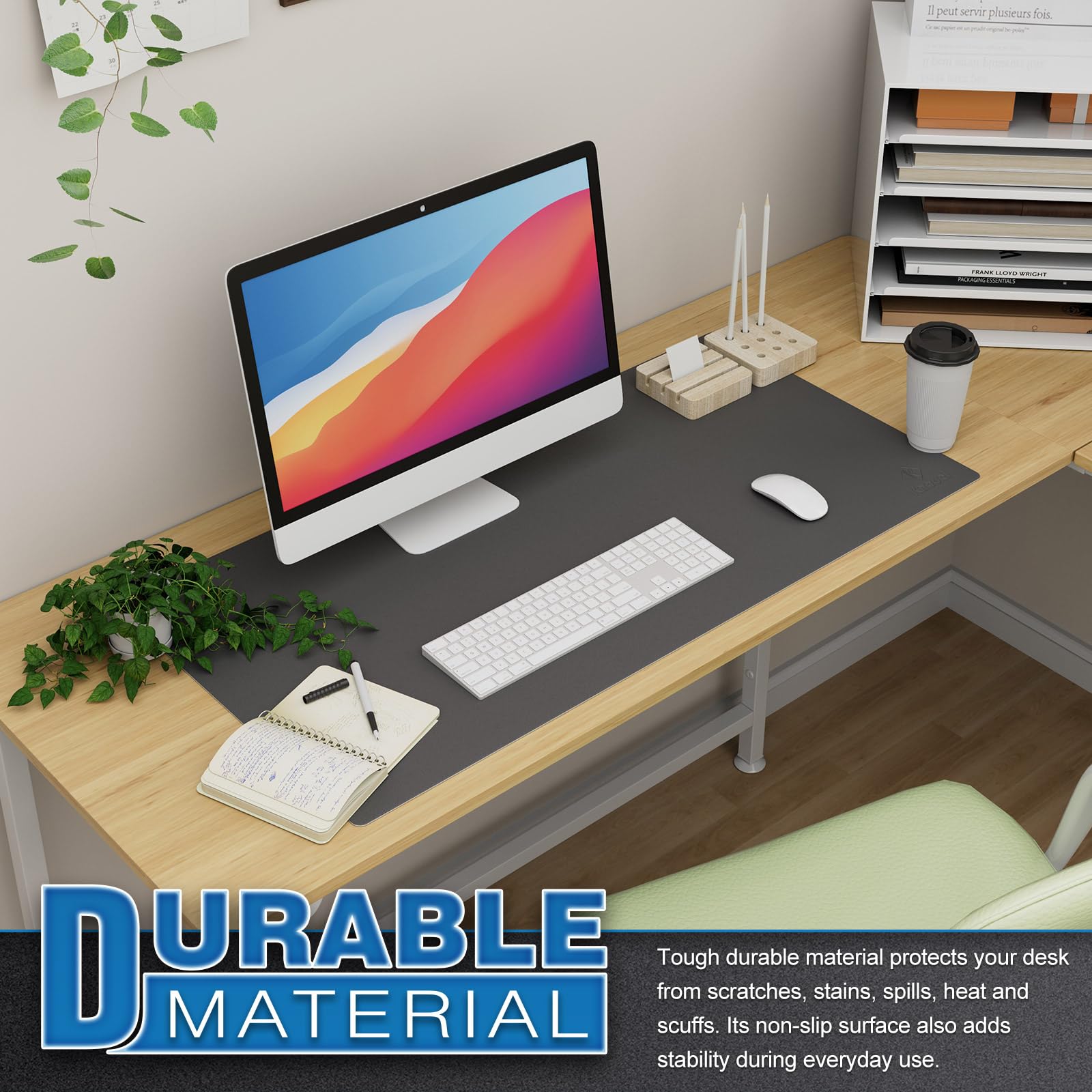 K KNODEL Large Office Leather Desk Mat, Mouse and Keyboard Pad, Computer and Laptop Mat, Desktop Protector and Cover, Writing Pad and Blotter (31.5"x15.7", Dark Gray)