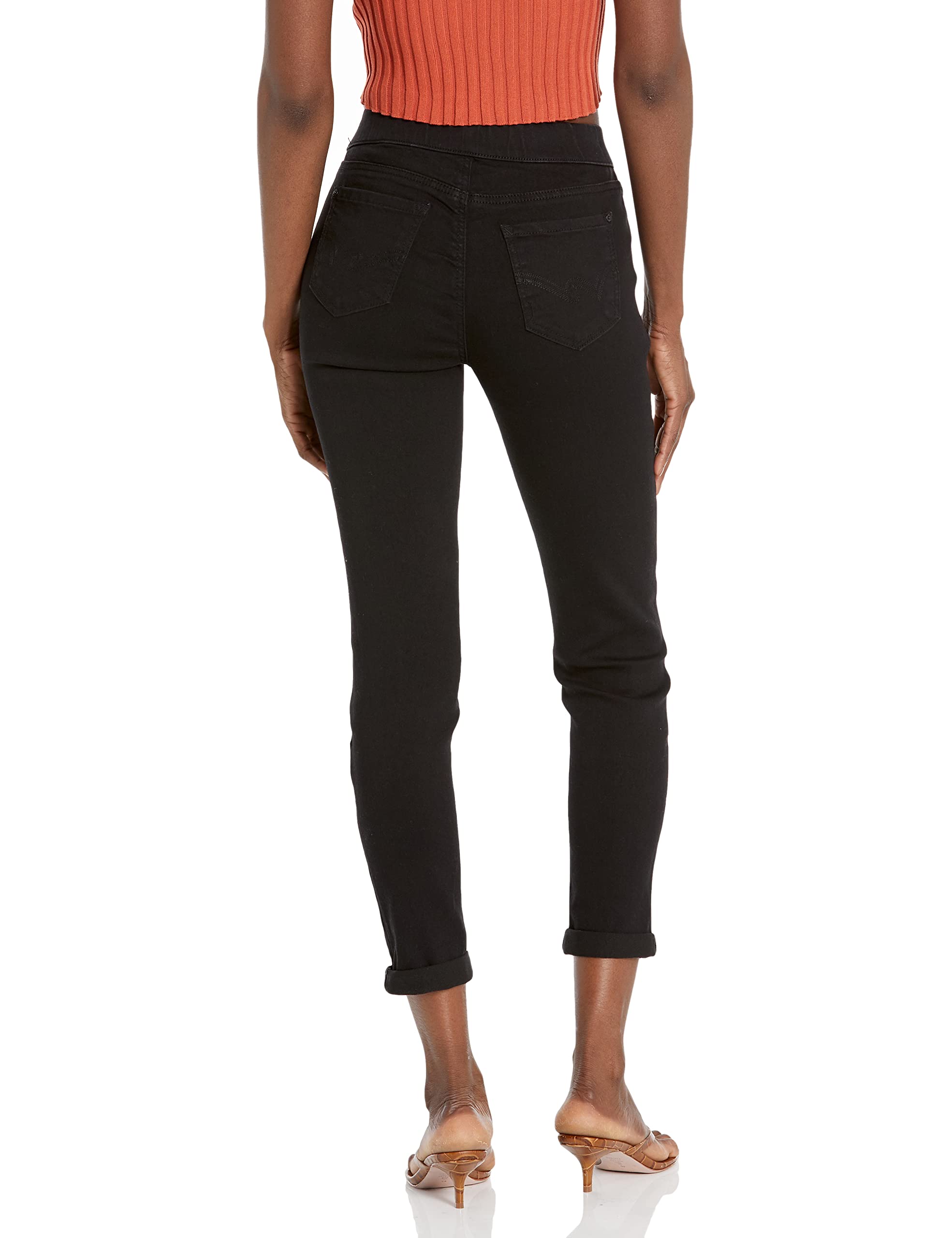 WallFlower Women's Pull On Denim Cropped High-Rise Insta Soft Juniors Jeans, Noir Ankle, 13