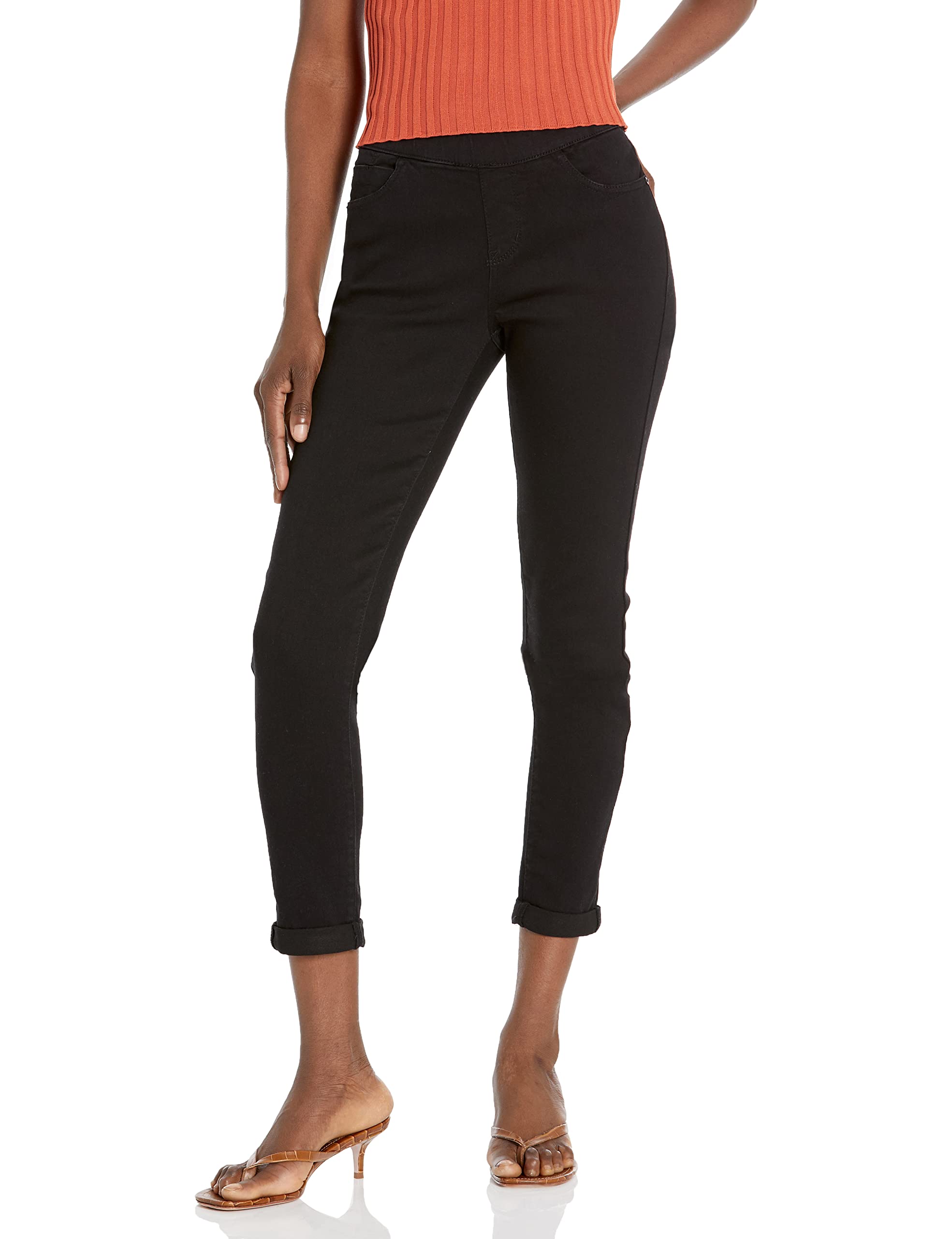WallFlower Women's Pull On Denim Cropped High-Rise Insta Soft Juniors Jeans, Noir Ankle, 13