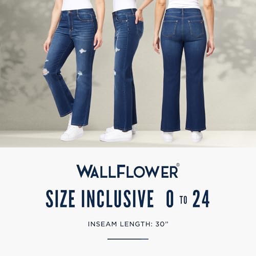 WallFlower Women's Fearless Curvy Flip Flop Flare Denim Super High-Rise Insta Vintage Juniors Jeans (Standard and Plus), Cosmic, 15