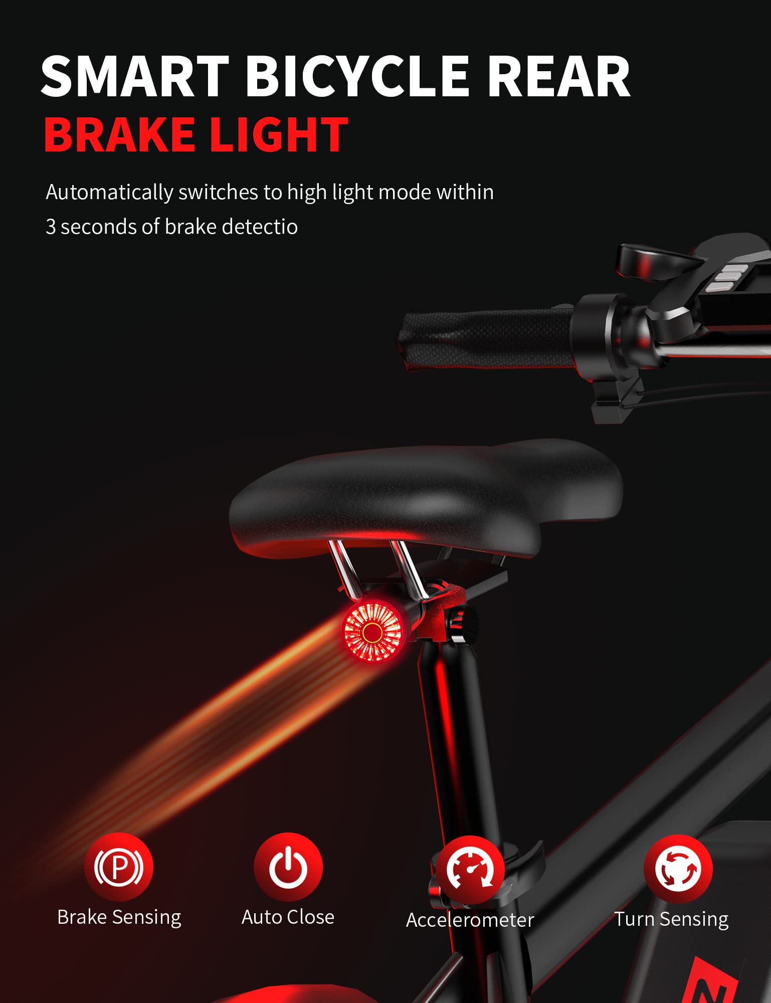 Smart Bike Tail Light with Automatic Brake Detection, USB Rechargeable, Ultra Bright LED Taillight for Night Riding and Bicycle Safety, Waterproof Back Taillights for Road Cycling