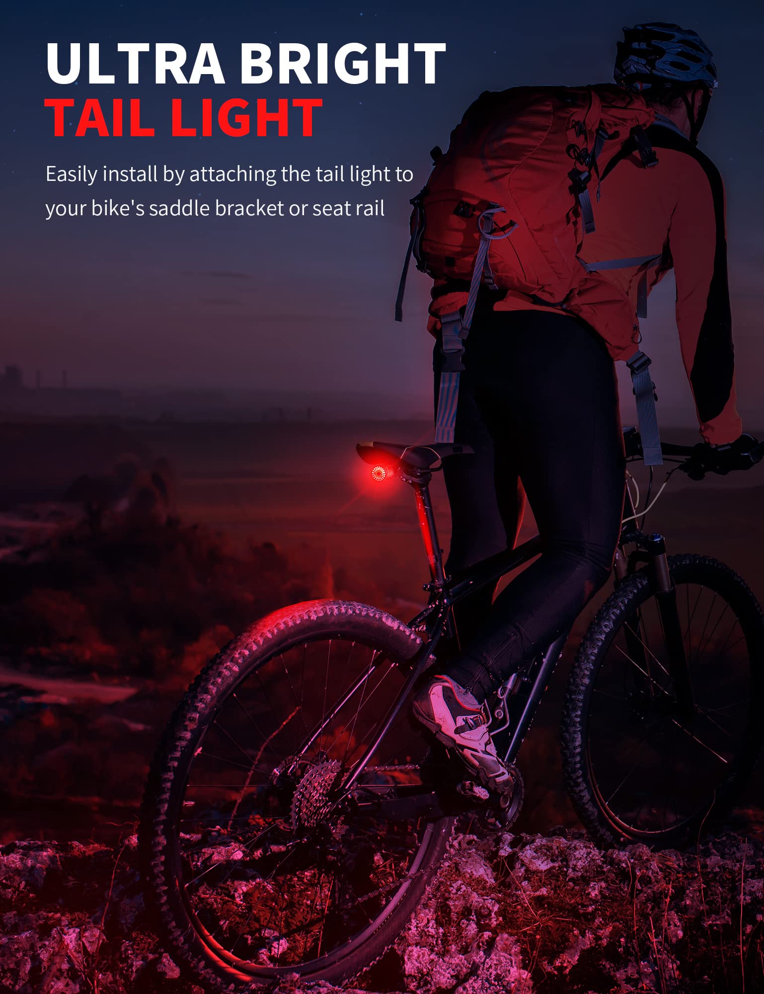 Smart Bike Tail Light with Automatic Brake Detection, USB Rechargeable, Ultra Bright LED Taillight for Night Riding and Bicycle Safety, Waterproof Back Taillights for Road Cycling