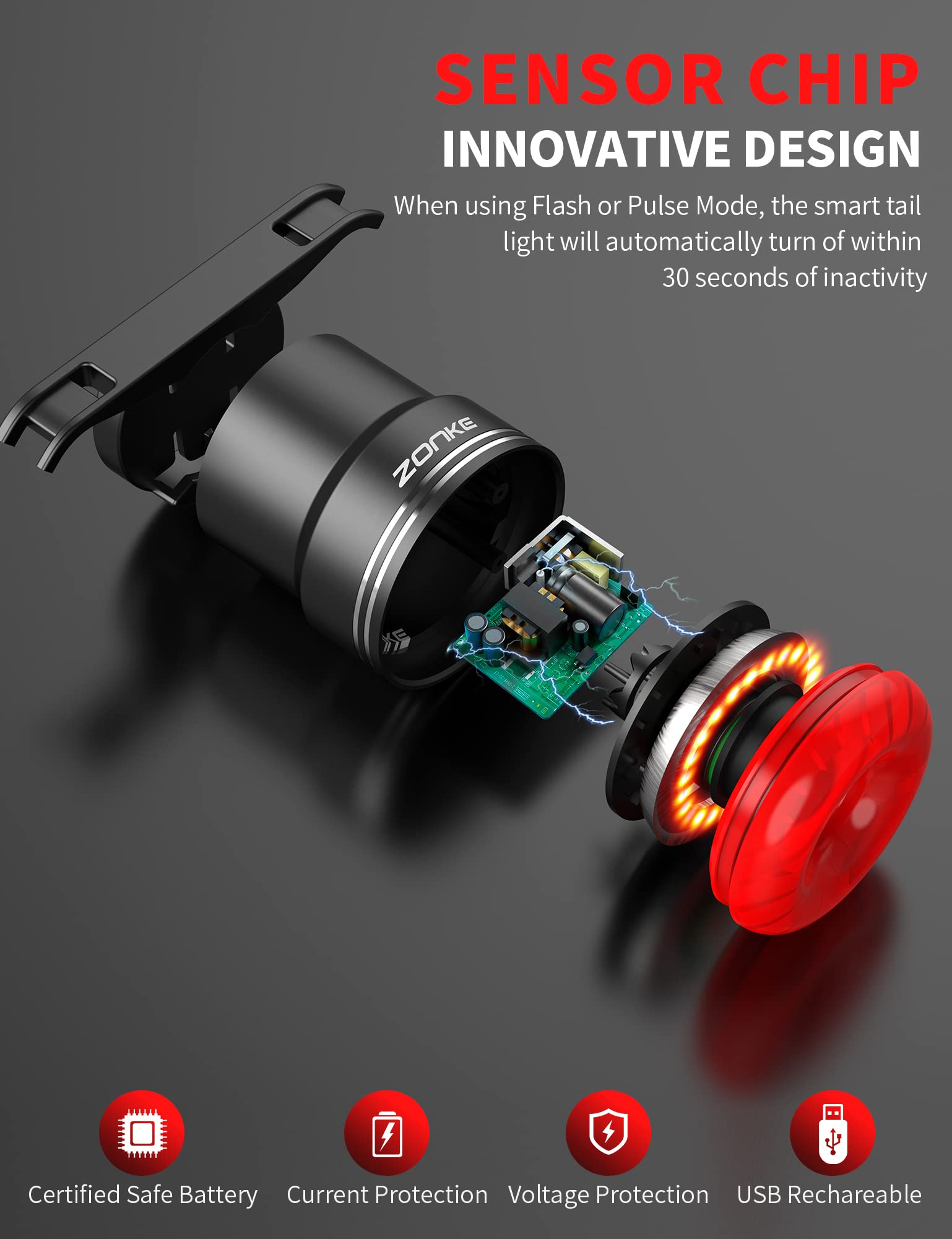 Smart Bike Tail Light with Automatic Brake Detection, USB Rechargeable, Ultra Bright LED Taillight for Night Riding and Bicycle Safety, Waterproof Back Taillights for Road Cycling