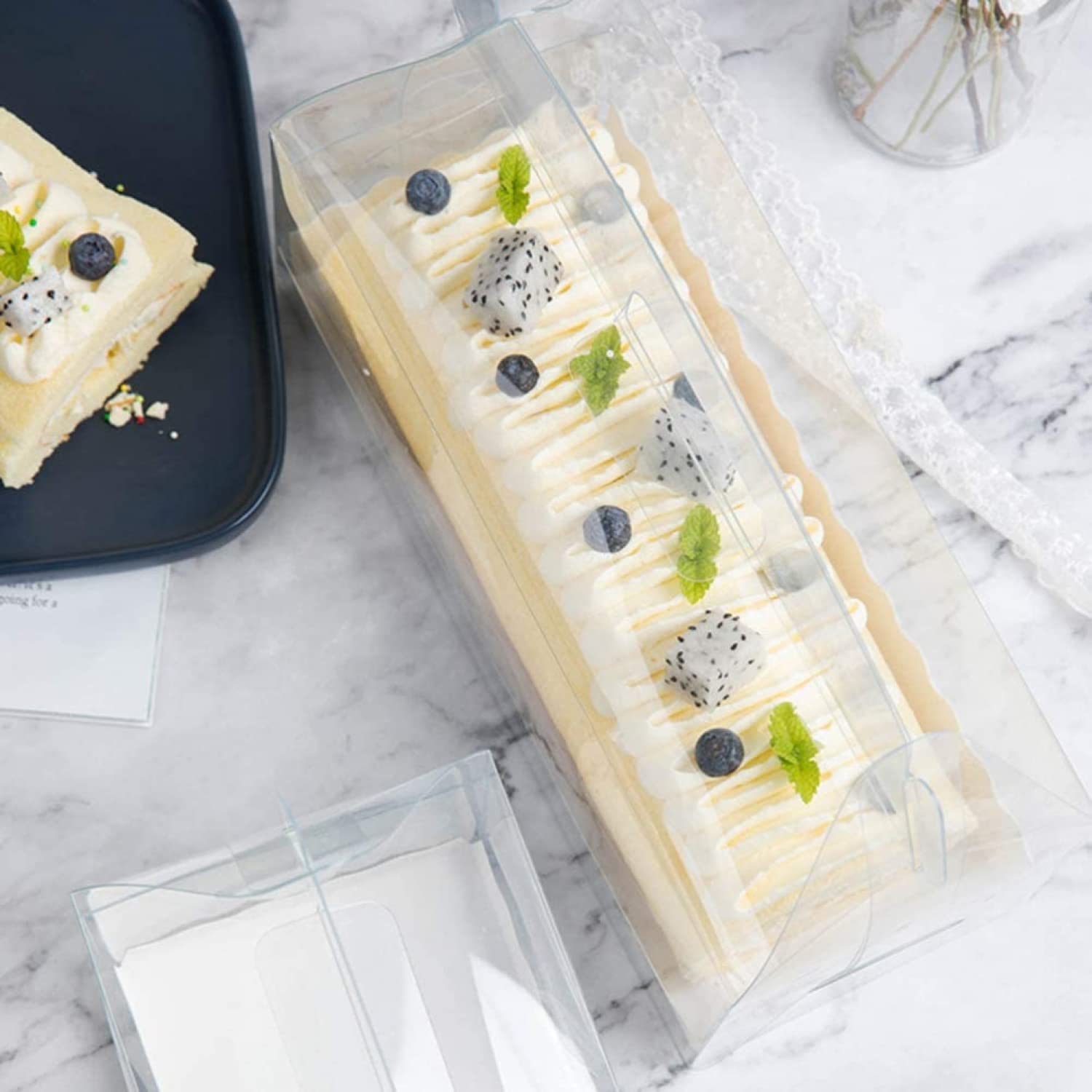 6pcs Transparent Cake Roll Packaging Box with Tray Portable Containers Dessert Holder Dessert Holder Display Food Storage Holder
