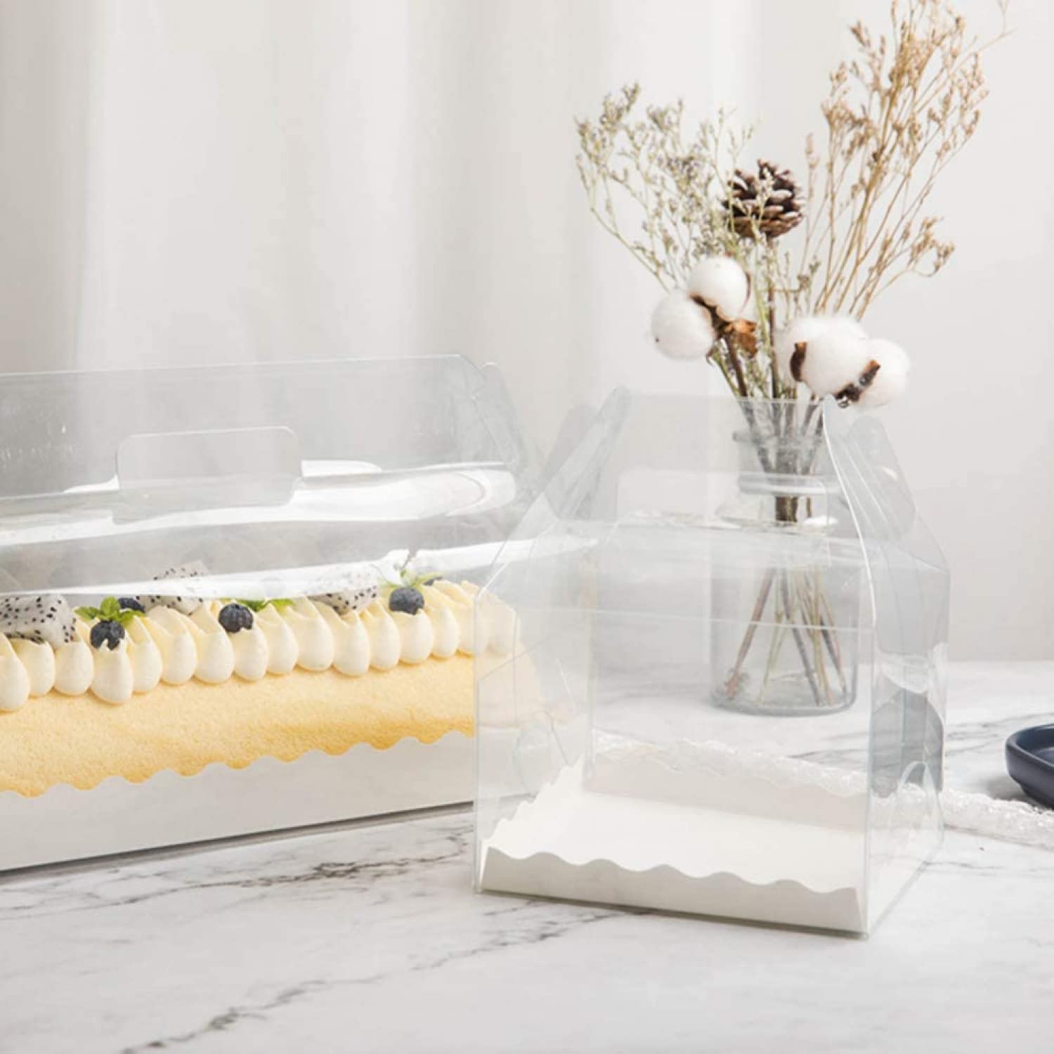 6pcs Transparent Cake Roll Packaging Box with Tray Portable Containers Dessert Holder Dessert Holder Display Food Storage Holder
