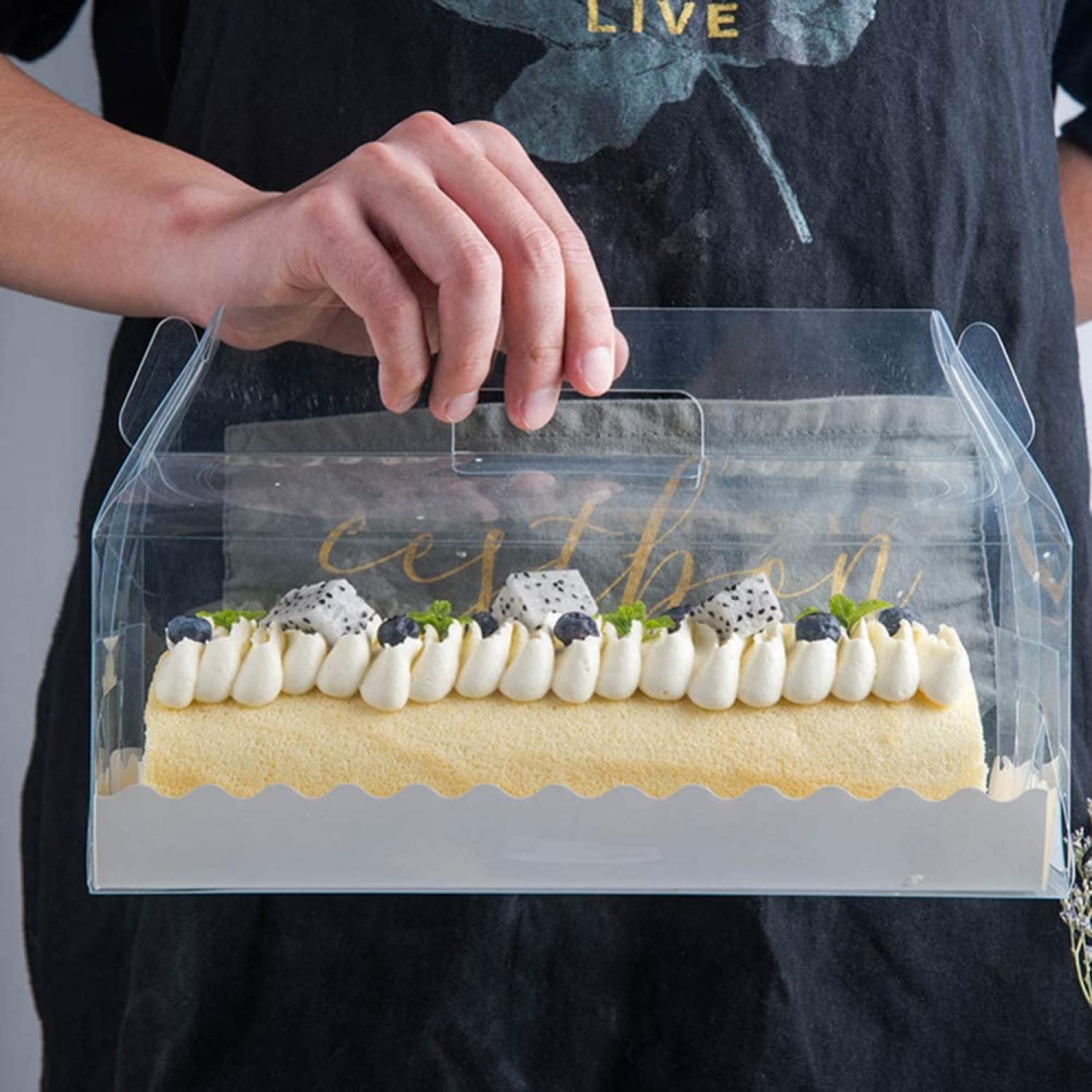 6pcs Transparent Cake Roll Packaging Box with Tray Portable Containers Dessert Holder Dessert Holder Display Food Storage Holder