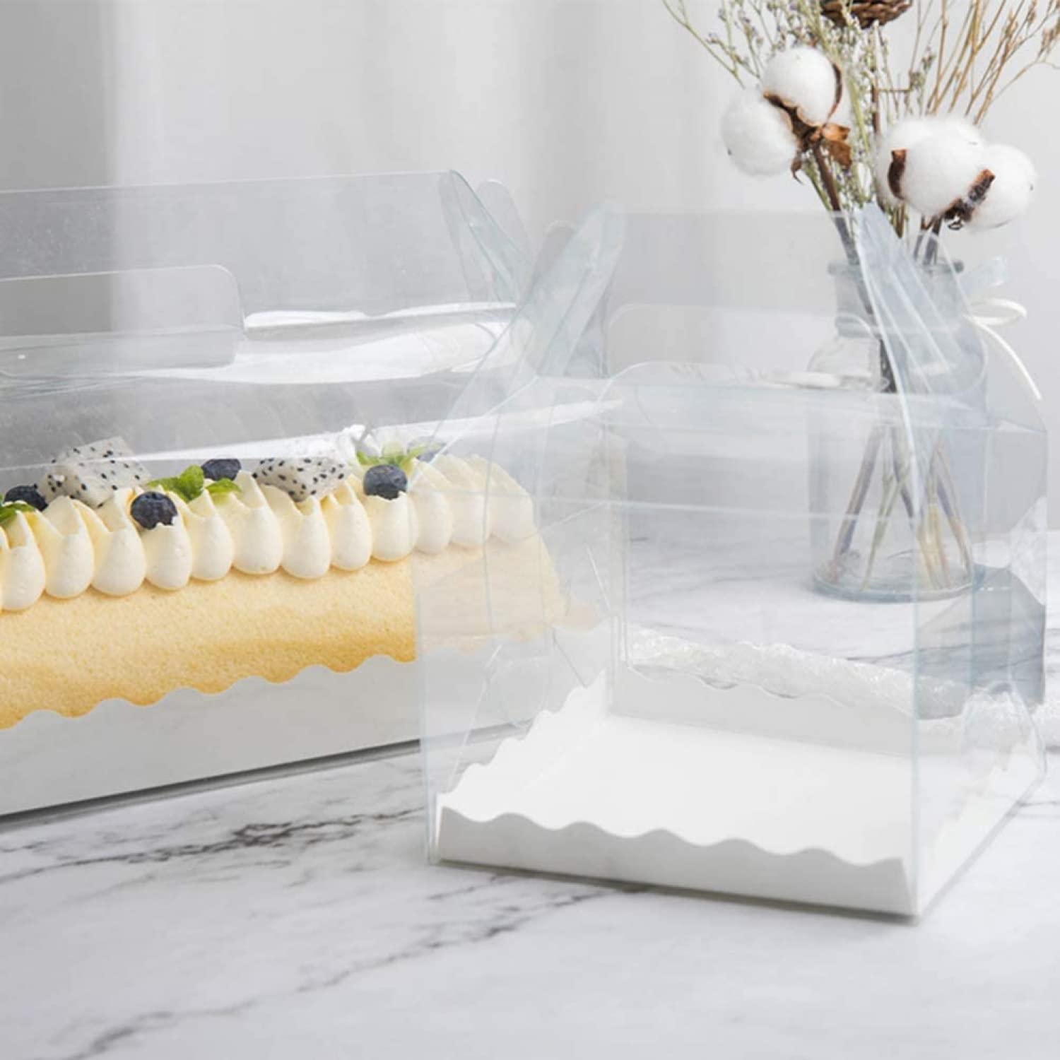 6pcs Transparent Cake Roll Packaging Box with Tray Portable Containers Dessert Holder Dessert Holder Display Food Storage Holder