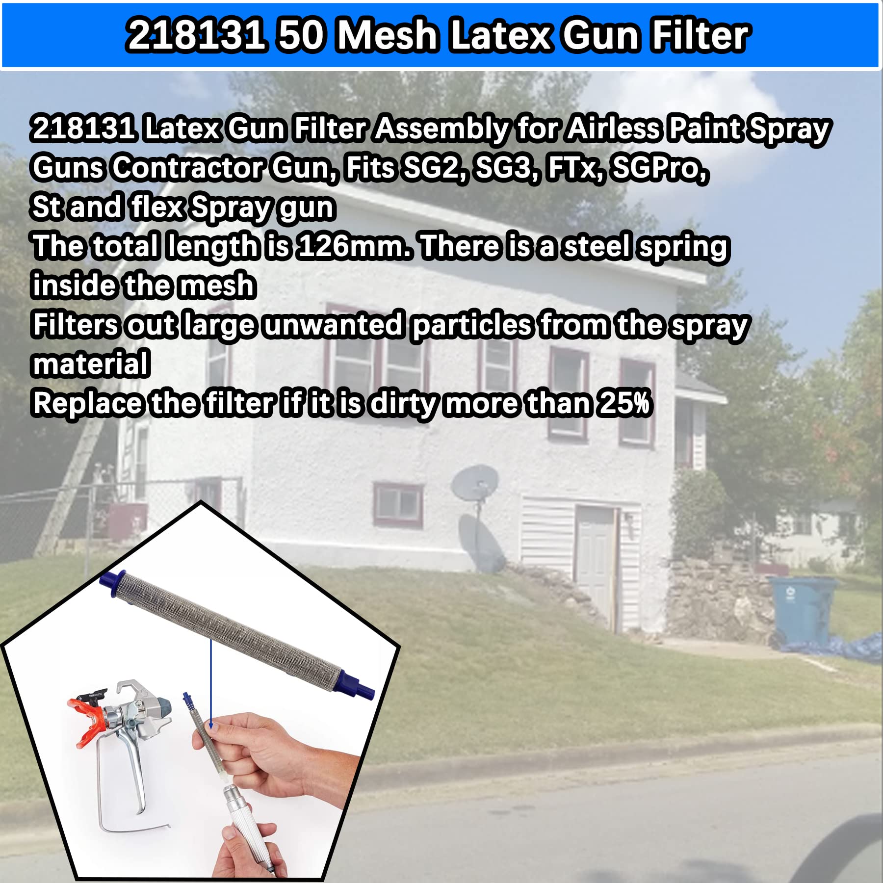 Homhelar 218131 50 Mesh Latex Gun Filter for Airless Paint Spray Guns SG2 SG3(4/Pack)