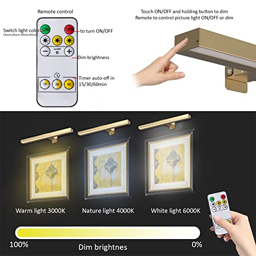 MIOBLUE Wireless Picture Lights with Remote, Recgargeable Battery Painting Light Display Lamp with 3 Lighting Modes, Dimmable Dartboard Light with Timer for Frame Portrait Art, Metal Body