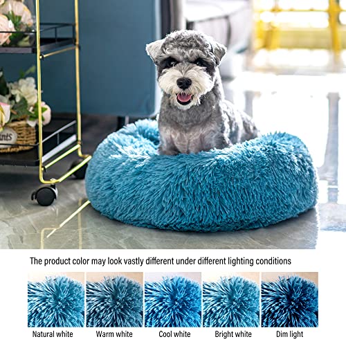 Labpepet Calming Dog Cat Beds Round Puppy Bed for Small Dogs Cat Washable, Donut Warm Pet Bed Fluffy and Soothing Plush Bed