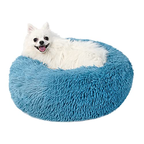 Labpepet Calming Dog Cat Beds Round Puppy Bed for Small Dogs Cat Washable, Donut Warm Pet Bed Fluffy and Soothing Plush Bed