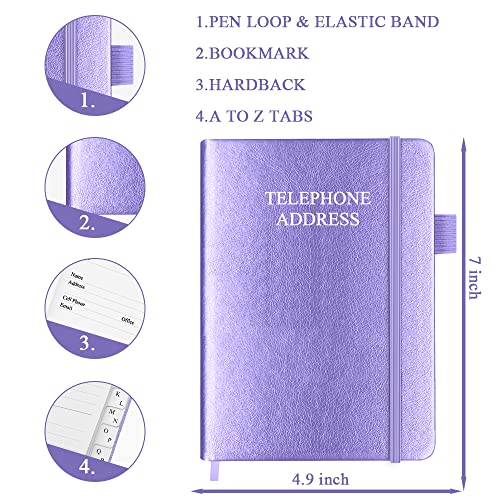 Getvow Telephone and Address Book with Tabs 5" x 7" Address Book Hardcover with Birthday, Address, Phone Numbers, Websites Password. Address Notebook for Home or Office, Purple