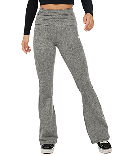 Aurgelmir Womens Flare Yoga Pants High Waisted Foldover Workout Leggings with Pockets Tummy Control Bell Bottom Pants Grey