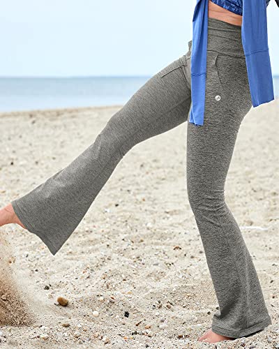Aurgelmir Womens Flare Yoga Pants High Waisted Foldover Workout Leggings with Pockets Tummy Control Bell Bottom Pants Grey