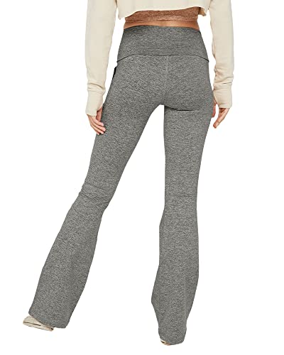 Aurgelmir Womens Flare Yoga Pants High Waisted Foldover Workout Leggings with Pockets Tummy Control Bell Bottom Pants Grey